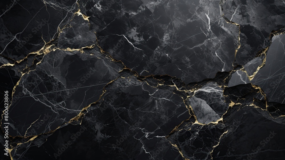 Black marble stone pattern background with slight gold color variations ...