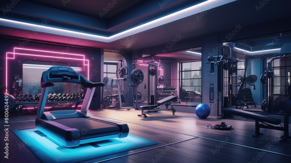 A image futuristic home gym with integrated AI personal trainers ...