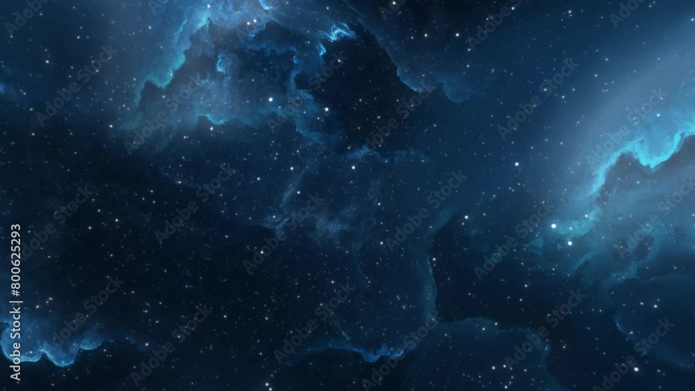 Seamless looped flight through stars on dark background. Blue galaxies ...