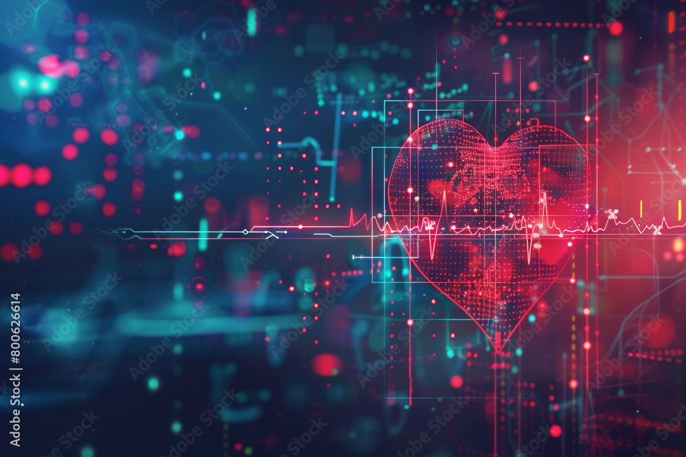 Zoomed in heartbeat line seamlessly merging with digital code ...