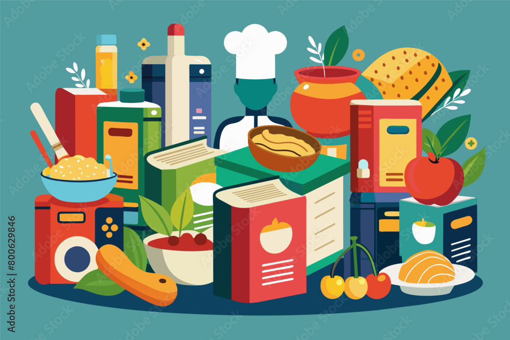 Visualize the rows of cookbooks and culinary guides inspiring patrons ...