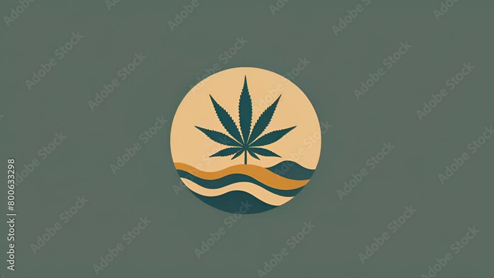 Illustration of a marijuana leaf suspended over ocean waves in a ...