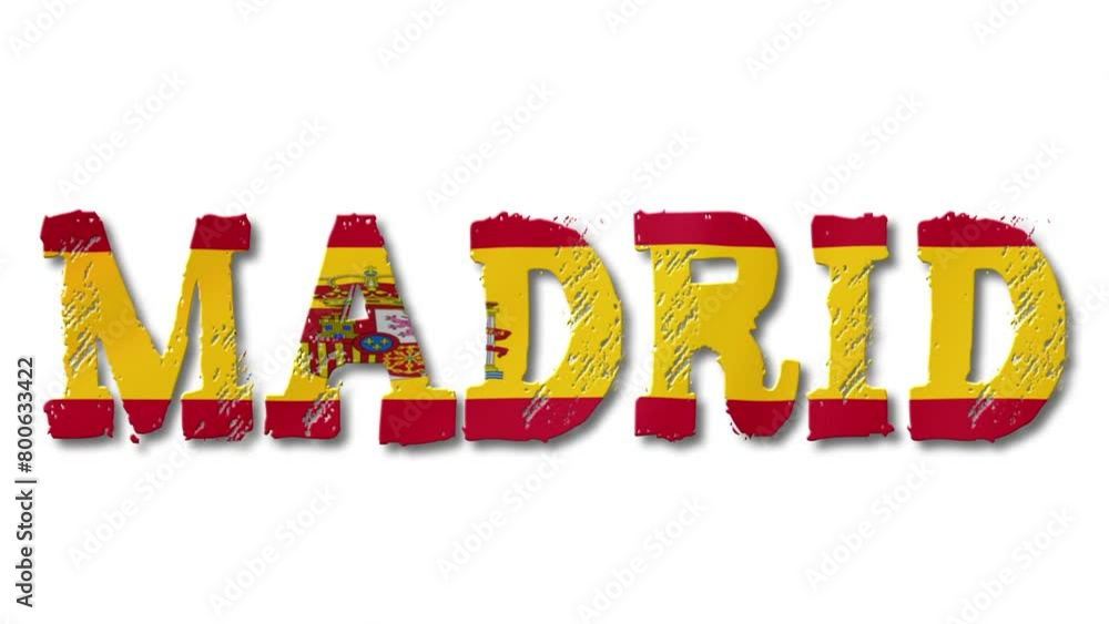 Madrid Text with Spain Flag Waving Inside. Seamless Loop Animation on ...