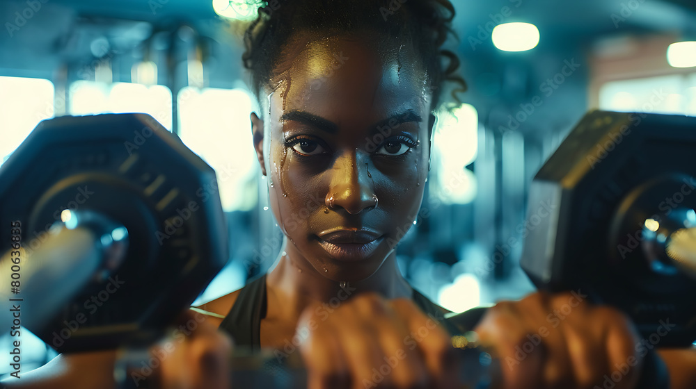 A motivational image showcasing a determined woman in the gym ...