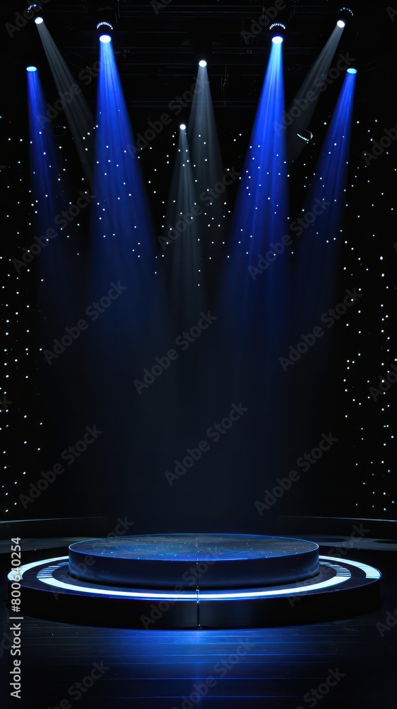 stage show background with blue spotlights and beautiful moody lighting ...