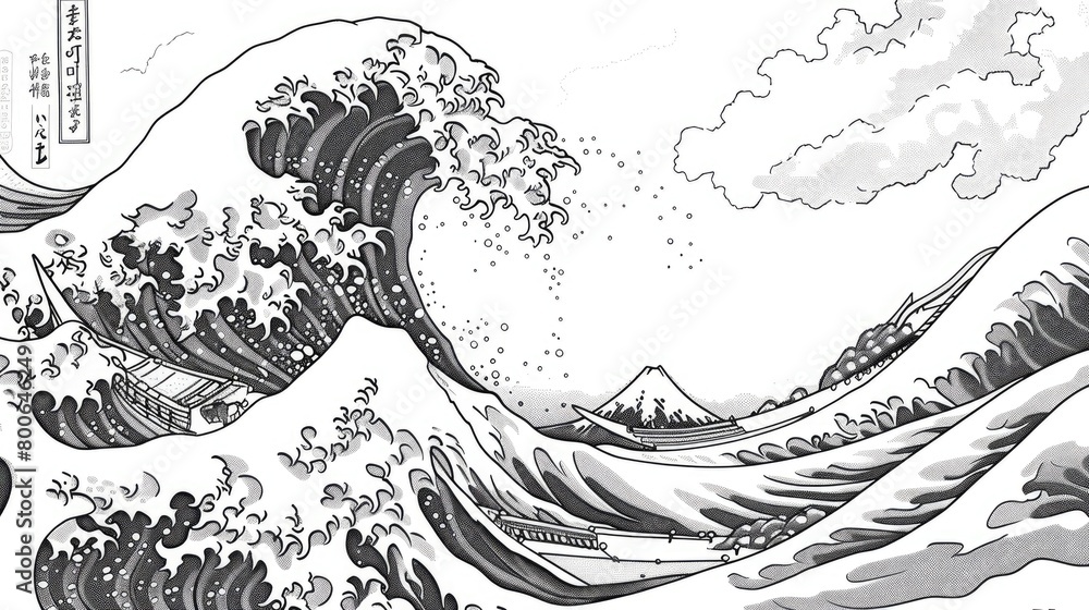 Hokusai Great Wave Coloring Page Sketch Coloring Page