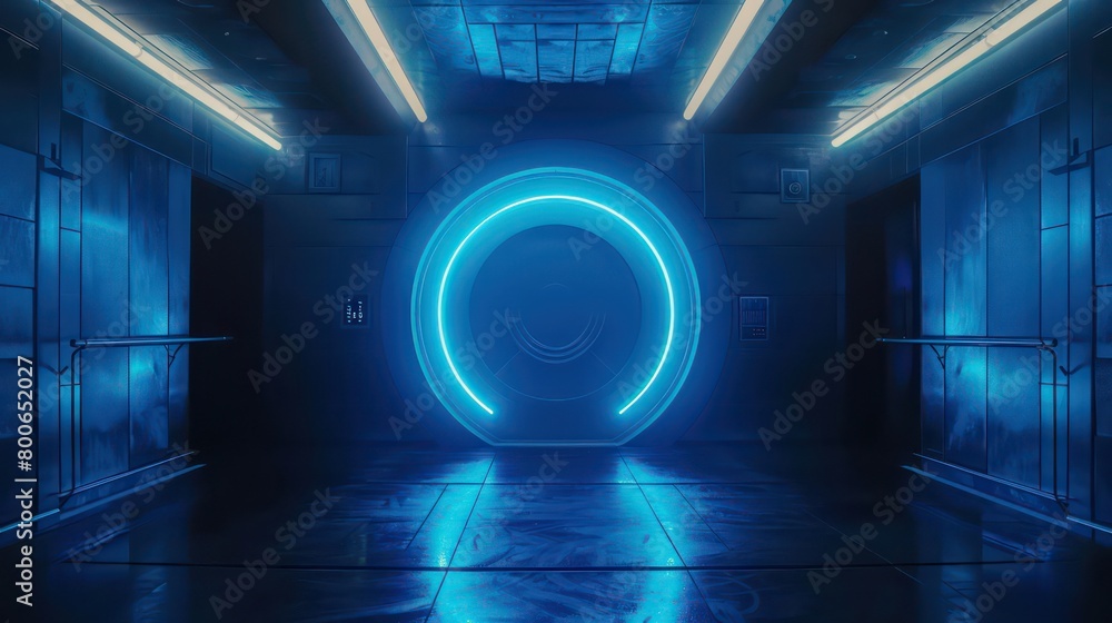 design of a frontal view of a round door in a cyberpunk , sci fi ...