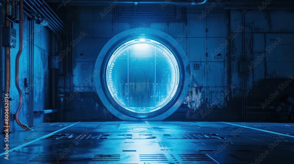 design of a frontal view of a round door in a cyberpunk , sci fi ...