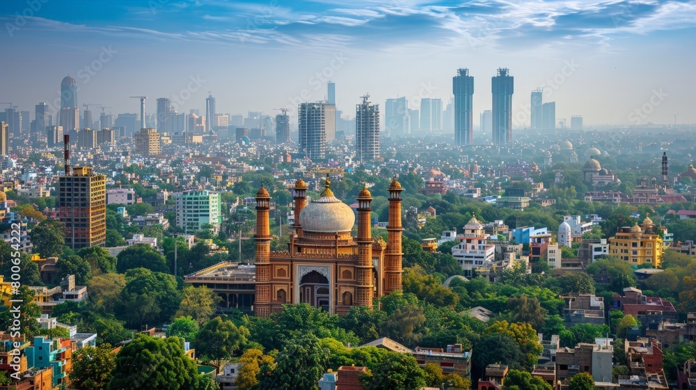 New Delhi skyline, India, mix of colonial and modern architecture Stock ...