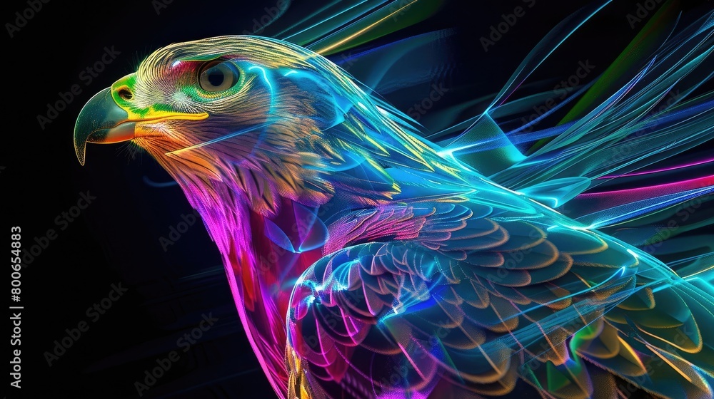 Hawk Animal Plexus Neon Black Background Digital Desktop Wallpaper HD ...