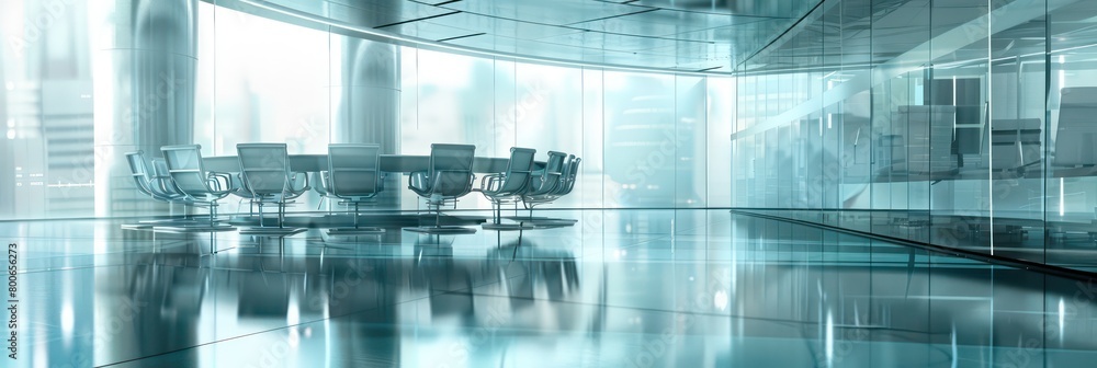 futuristic board room with fully transparent large curved glass panels ...