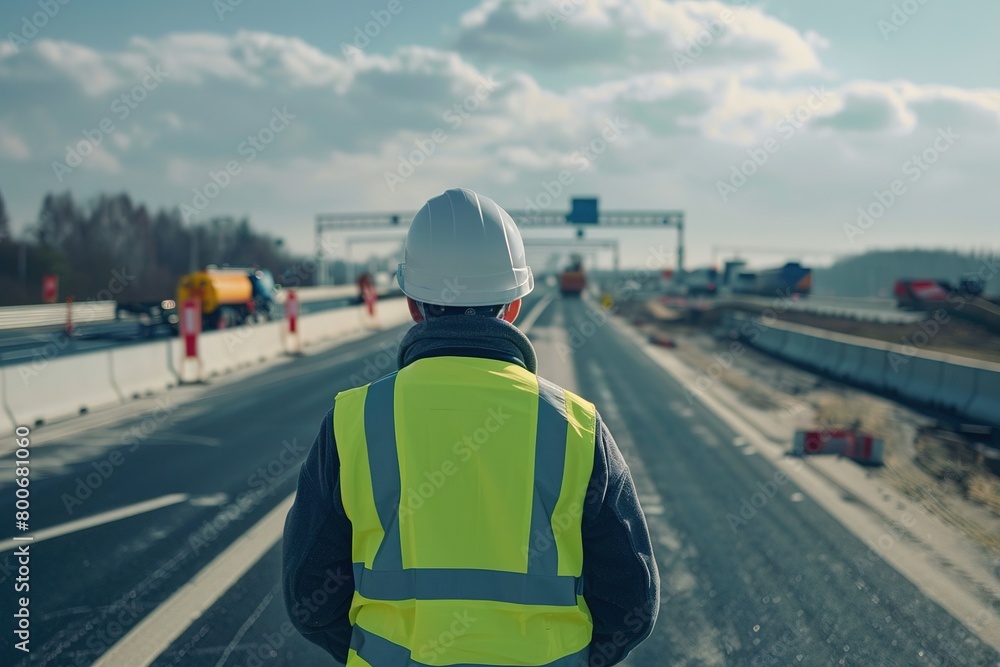 Civil engineer supervising road construction. Construction project ...