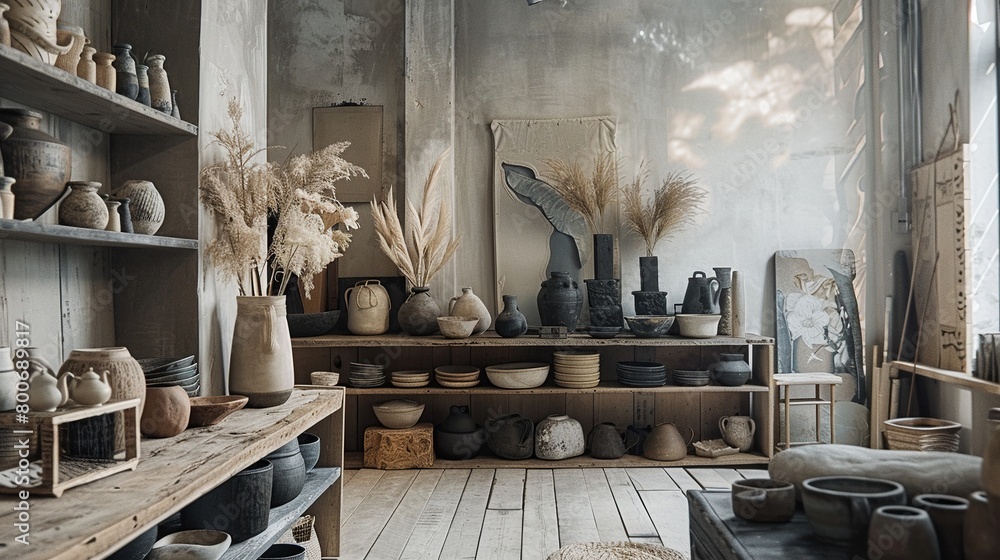 Interior design, an artistic Wabi-Sabi studio combining functionality ...