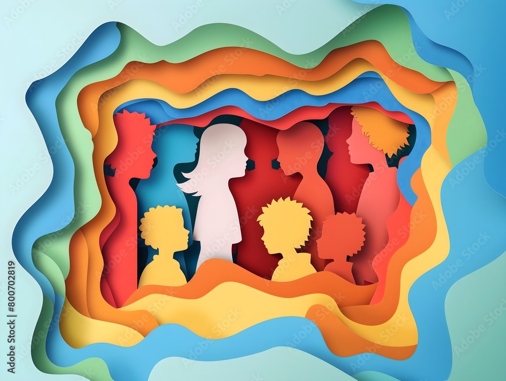 Children crowd illustration in layered abstract papercut style. School ...