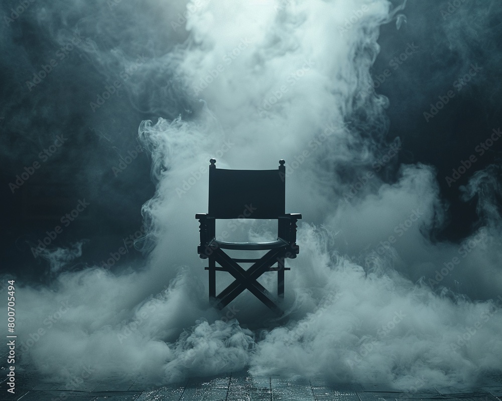The directors place evoked by a solitary chair in stage smoke ...