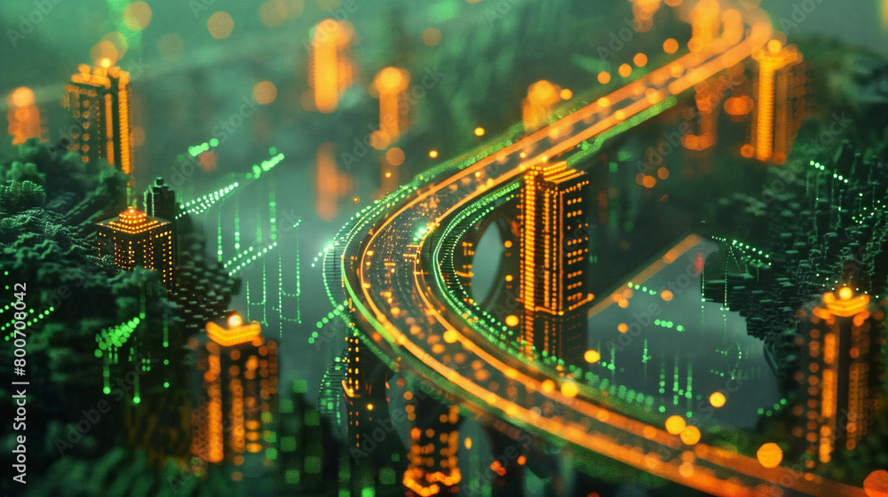 A small isometric diorama of city bridge, inspired by awe-inspiring art ...