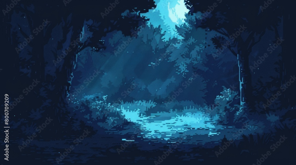 Abstract dark background of a nighttime landscape in pixel art style ...