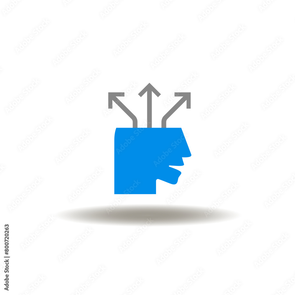 Vector illustration of human head open brain with three arrows up. Icon ...