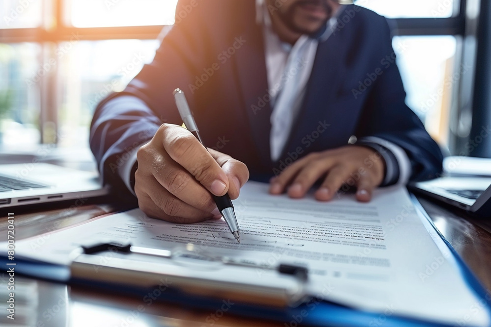 Underwriter reviewing information for mortgage. Agent checking ...