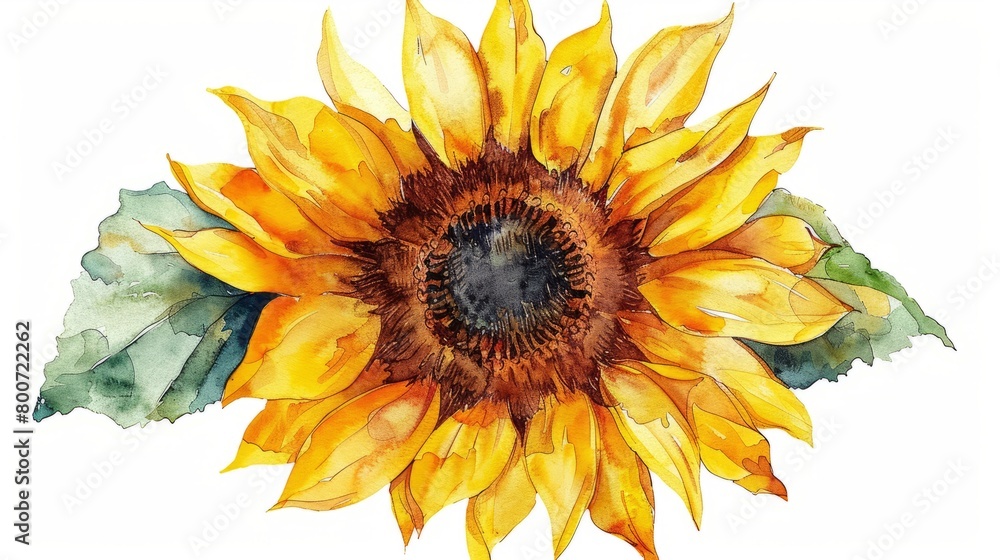 Watercolor sunflower clipart with bold yellow petals and a brown center ...