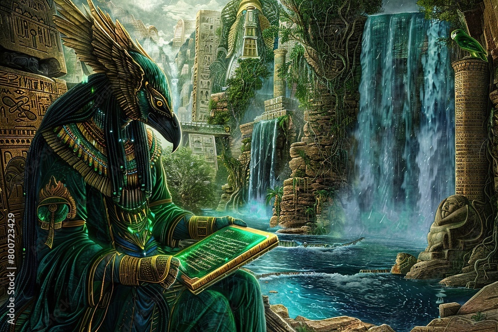 Egyptian god Thoth with the Emerald Tablet of Atlantis, Hermetic text ...