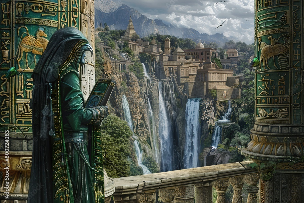 Egyptian god Thoth with the Emerald Tablet of Atlantis, Hermetic text ...