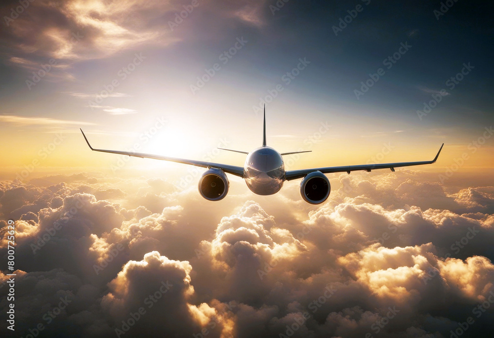 'nubes las sobre atardecer paisaje destino el hacia ciudad volando ...