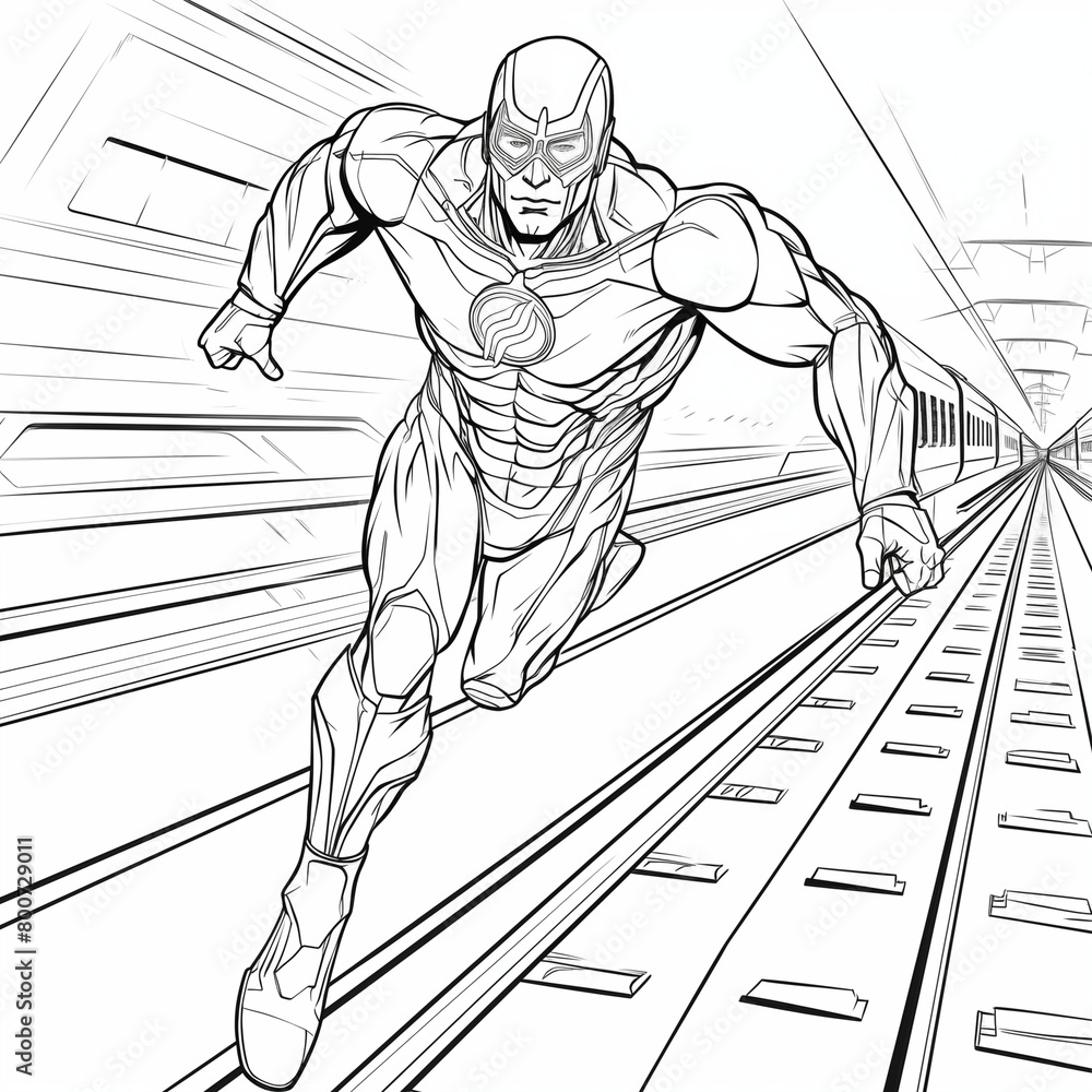 coloring page for kids, fully masked male superhero , no shadow, low ...