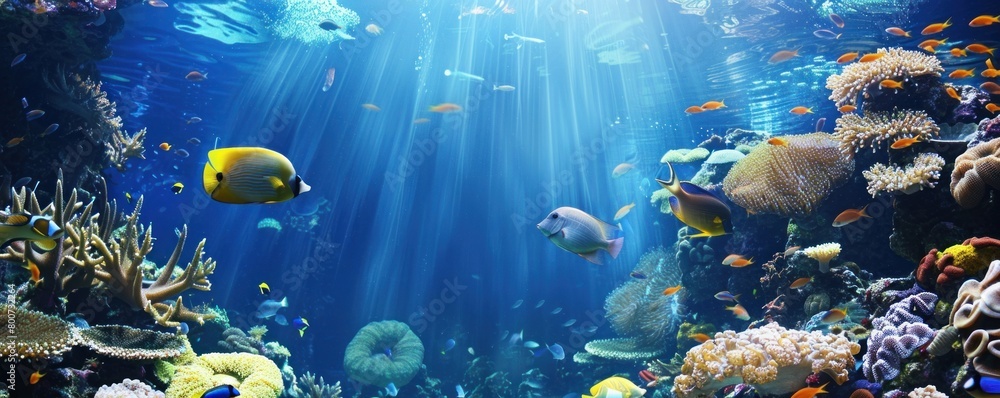 Background of life under the sea with various types of fish and ...