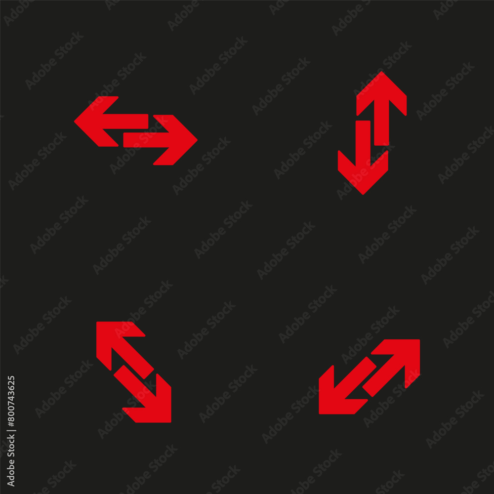 Set of red direction arrows. Vector navigation symbols. Up, down, left ...