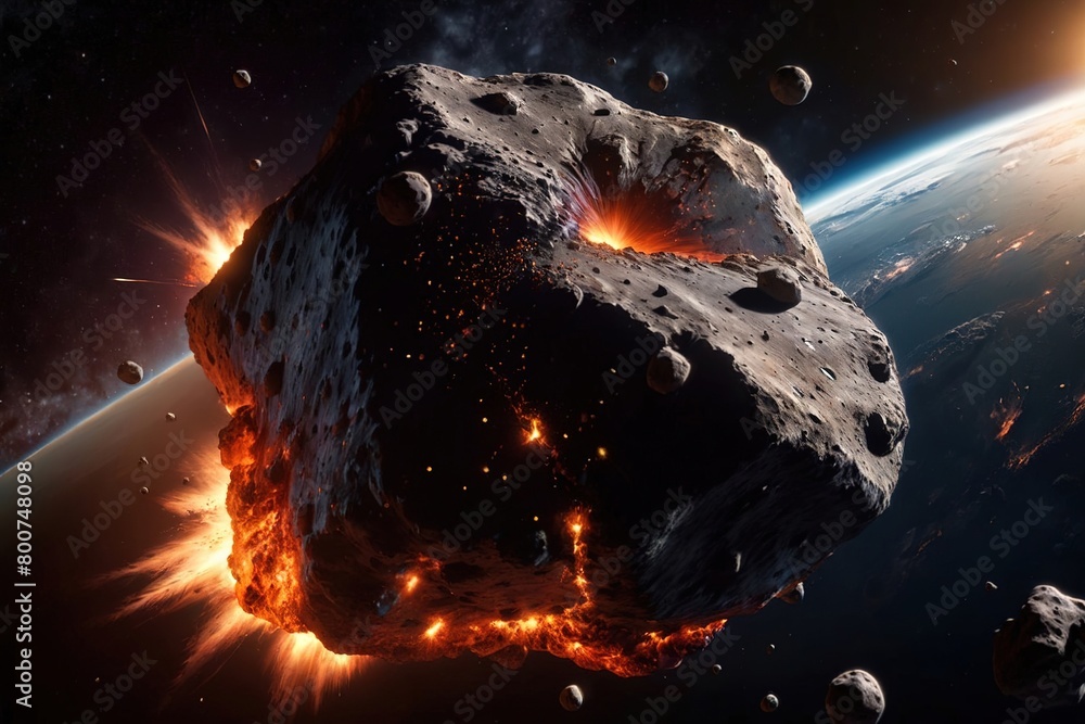 Impact of asteroid meteor comet collision explosion over planet Earth ...