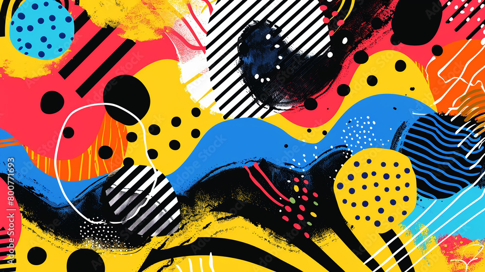 Abstract patterns and shapes in bold colors create eye-catching ...