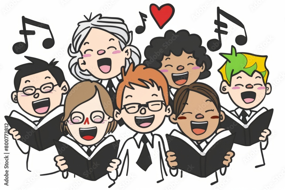Cartoon cute doodles of a school choir singing together in harmony ...