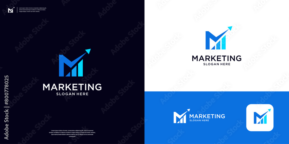 Vetor de Letter M marketing growth logo design template. Abstract ...