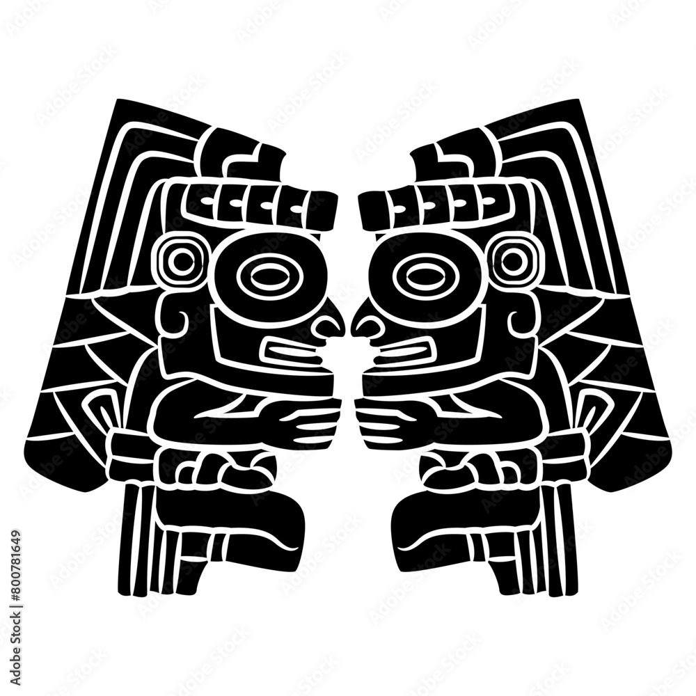Symmetrical ethnic design with two human figurines. Mesoamerican Aztec ...