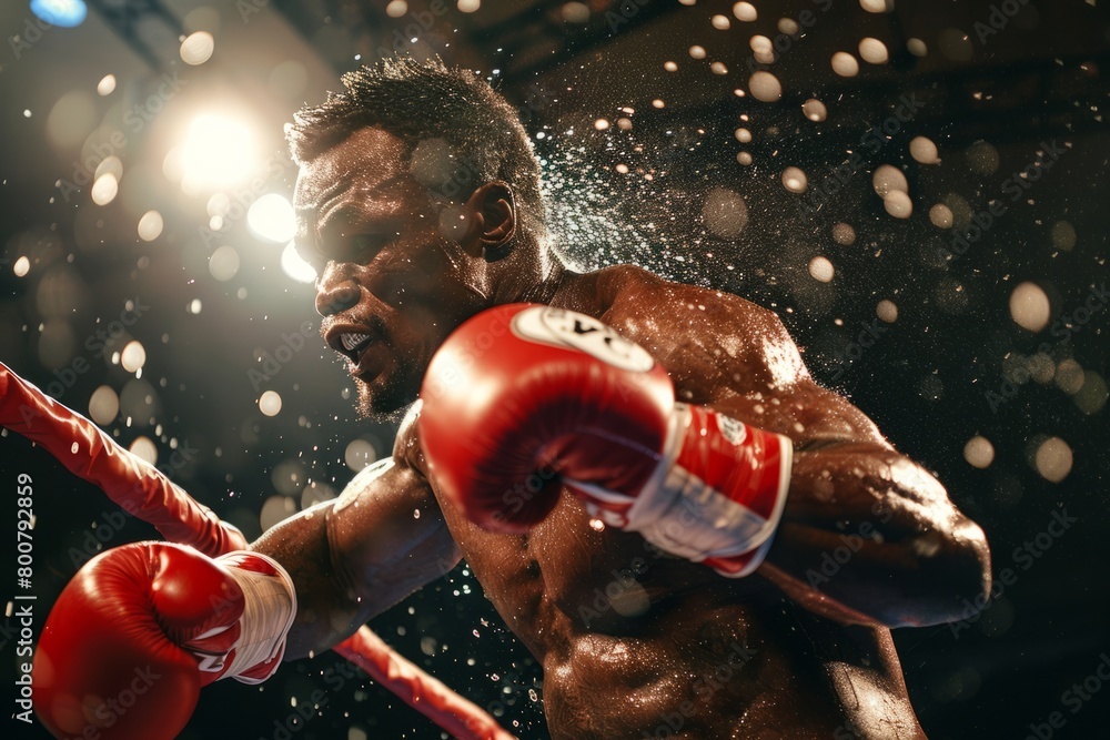 Picture the intensity of the moment as a boxer lands a powerful punch ...