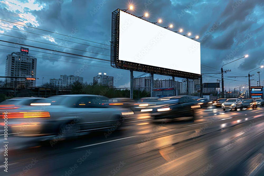 Highway Billboard Mockup Photo of a prominent billboard along a busy ...