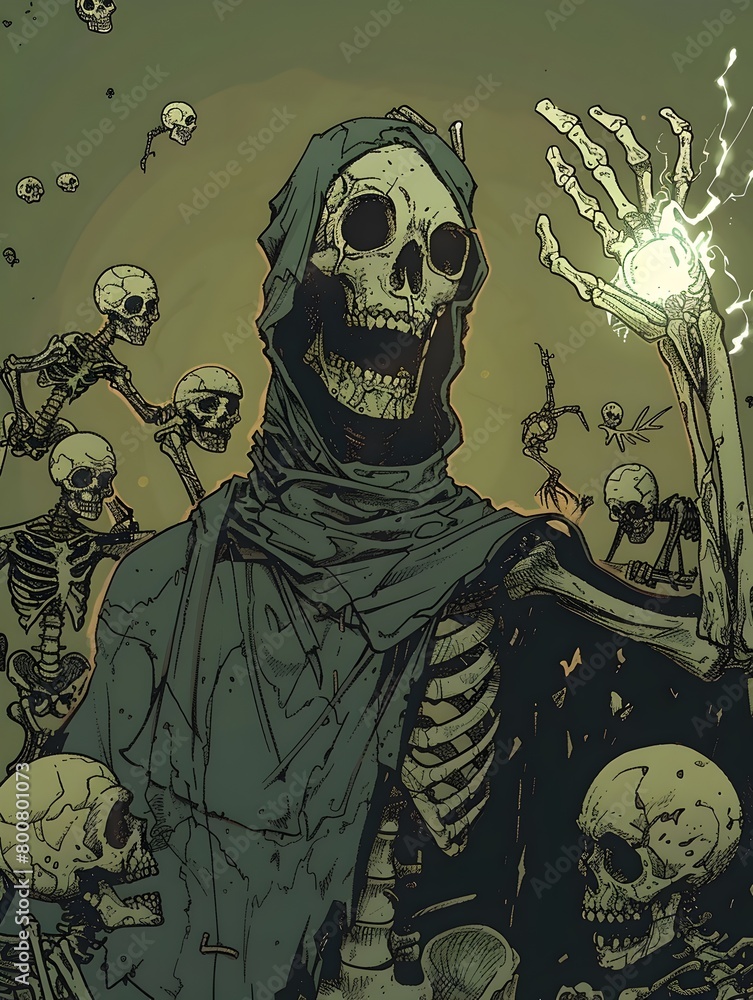 Enigmatic Necromancer Commanding Animated Skeletal Minions in Eerie ...