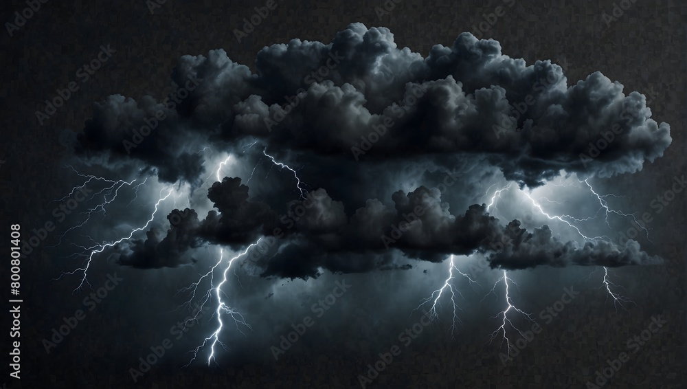 Dark thunderclouds with lightning and rain isolated on transparent ...