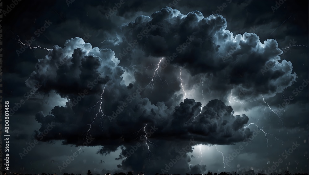 Dark thunderclouds with lightning and rain isolated on transparent ...
