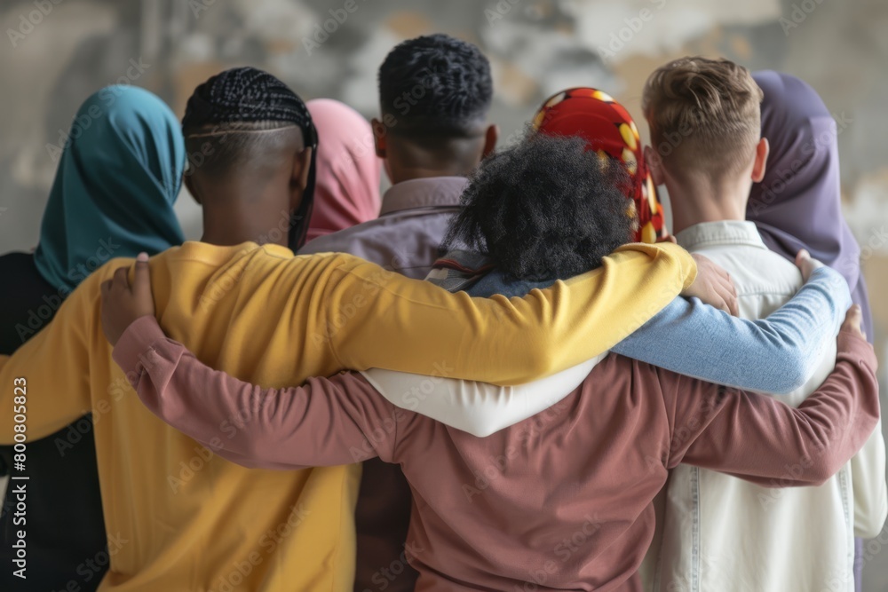 standing in a circle with arms around each other Stock Photo | Adobe Stock