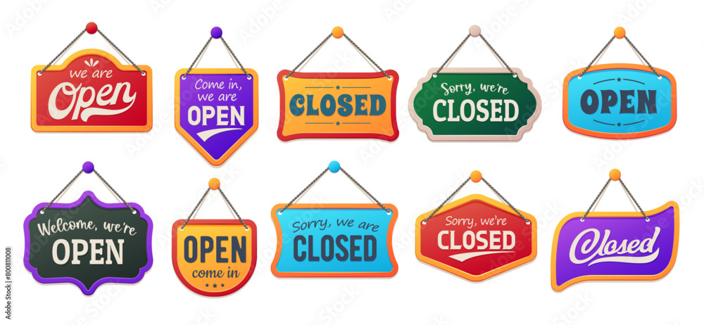 Open and closed board signs, shop notice signboards for store door ...