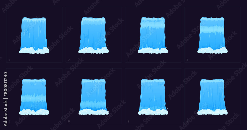 Water cascade waterfall sprite sheet animation. Cartoon vector falling ...