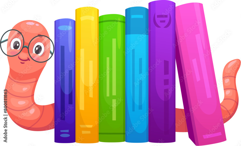 Cartoon funny bookworm character with books. Cute worm or caterpillar ...
