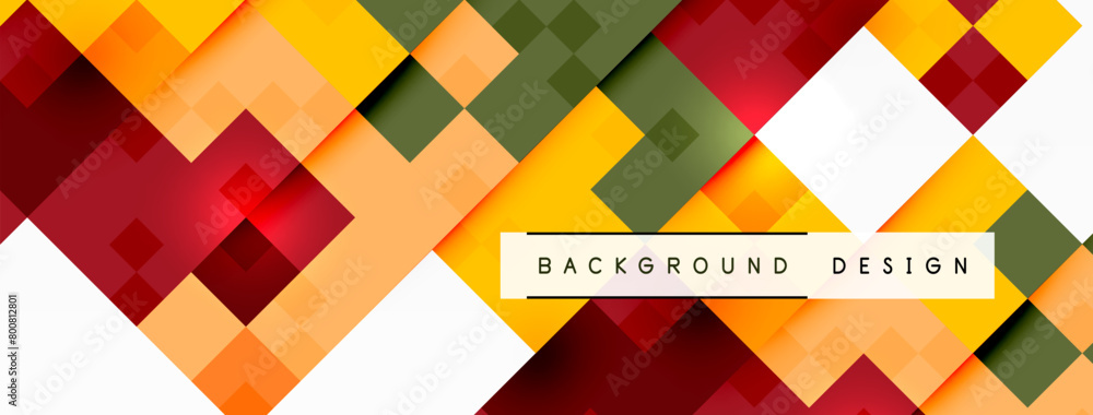 Vibrant colorfulness radiates from the squares on a white textile ...