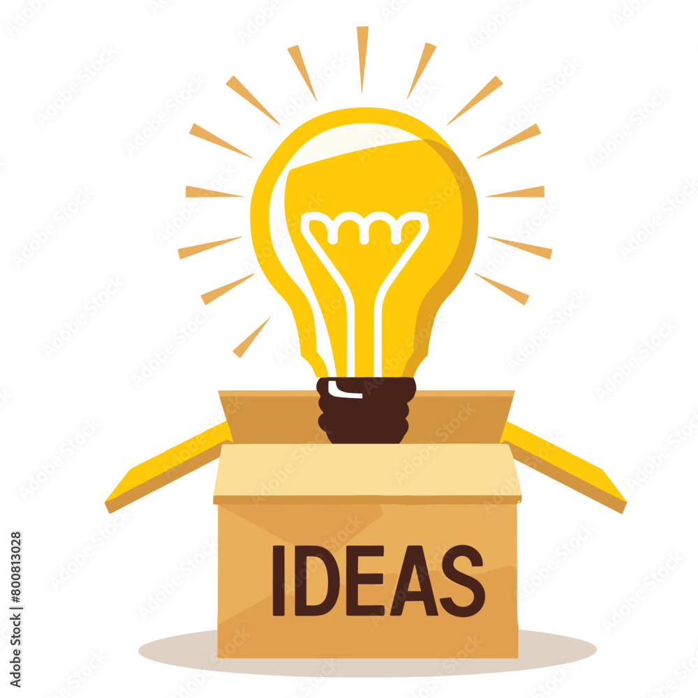 A burst of creativity breaking free from a box labeled with "ideas ...