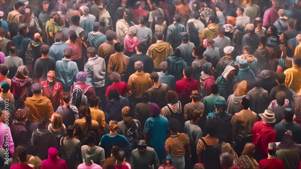 Overpopulated world. Huge crowd of people. Humans suffer from pollution ...