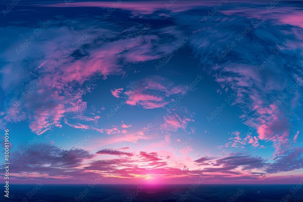360 degree HDRI panorama of dark blue and pink sky with clouds for 3D ...