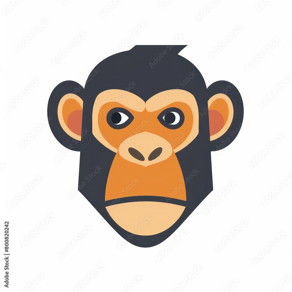Flat-style illustration of an ape face icon, featuring minimalist ...
