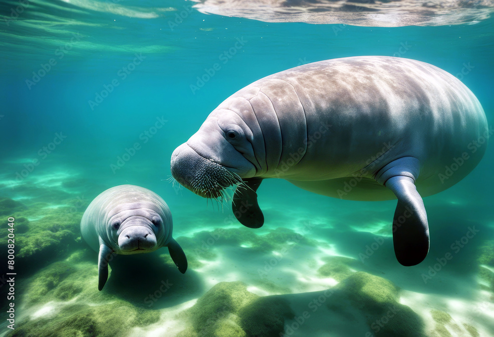 'day card Mom baby manatee Mother's Manatee Baby Vector Family Nature ...